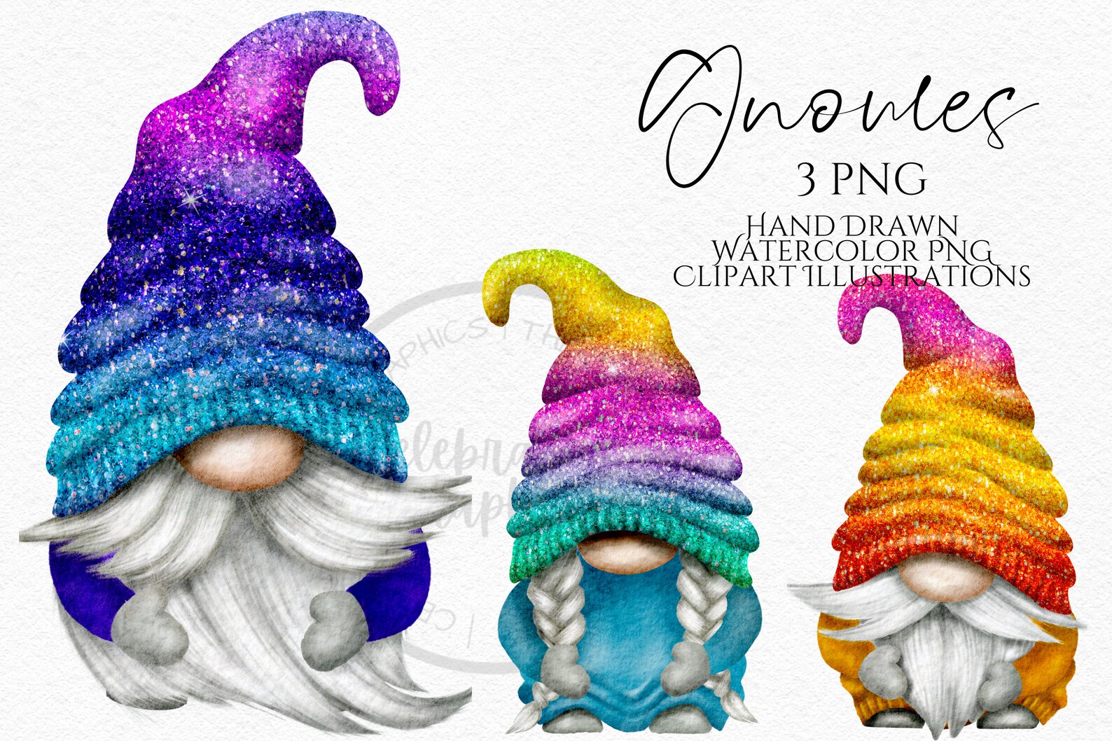Glitter Gnome Clipart PNG Rainbow Gonk Hand Drawn Watercolor - Etsy