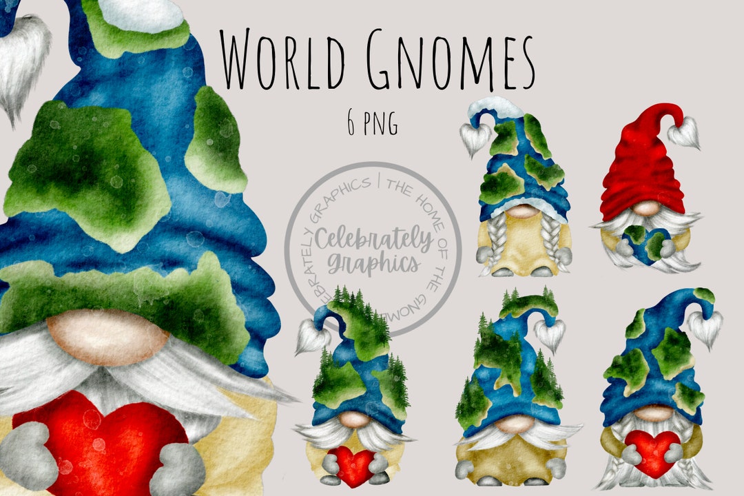 Save the Planet Gnome Clipart World Love Gnome Hand Drawn Watercolor ...