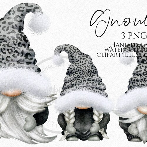 Leopard Print Gnomes Png Hand Drawn Watercolor Grey Gnome - Etsy