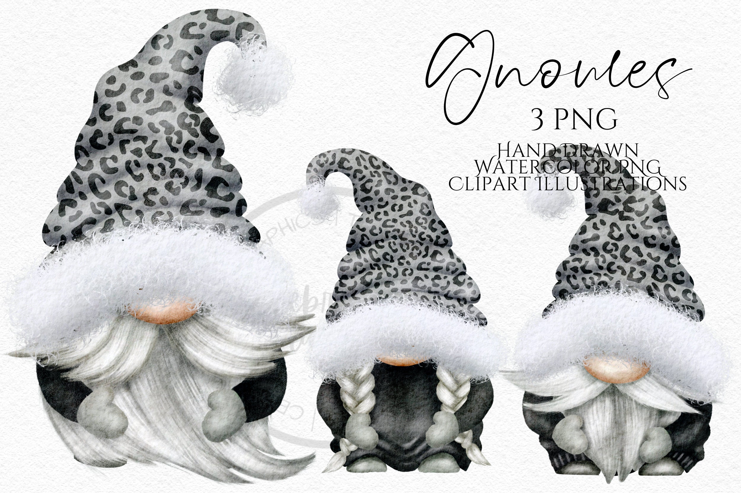 Leopard Print Gnomes Png Hand Drawn Watercolor Grey Gnome - Etsy
