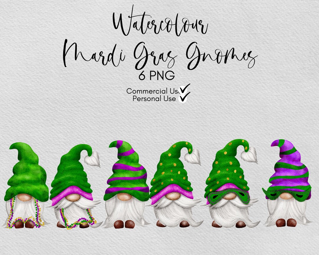 Mardi Gras Gnomes Clipart, , Hand Drawn Watercolor Gnome Clipart ...