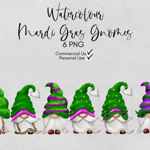 Mardi Gras Gnomes Clipart, , Hand Drawn Watercolor Gnome Clipart ...