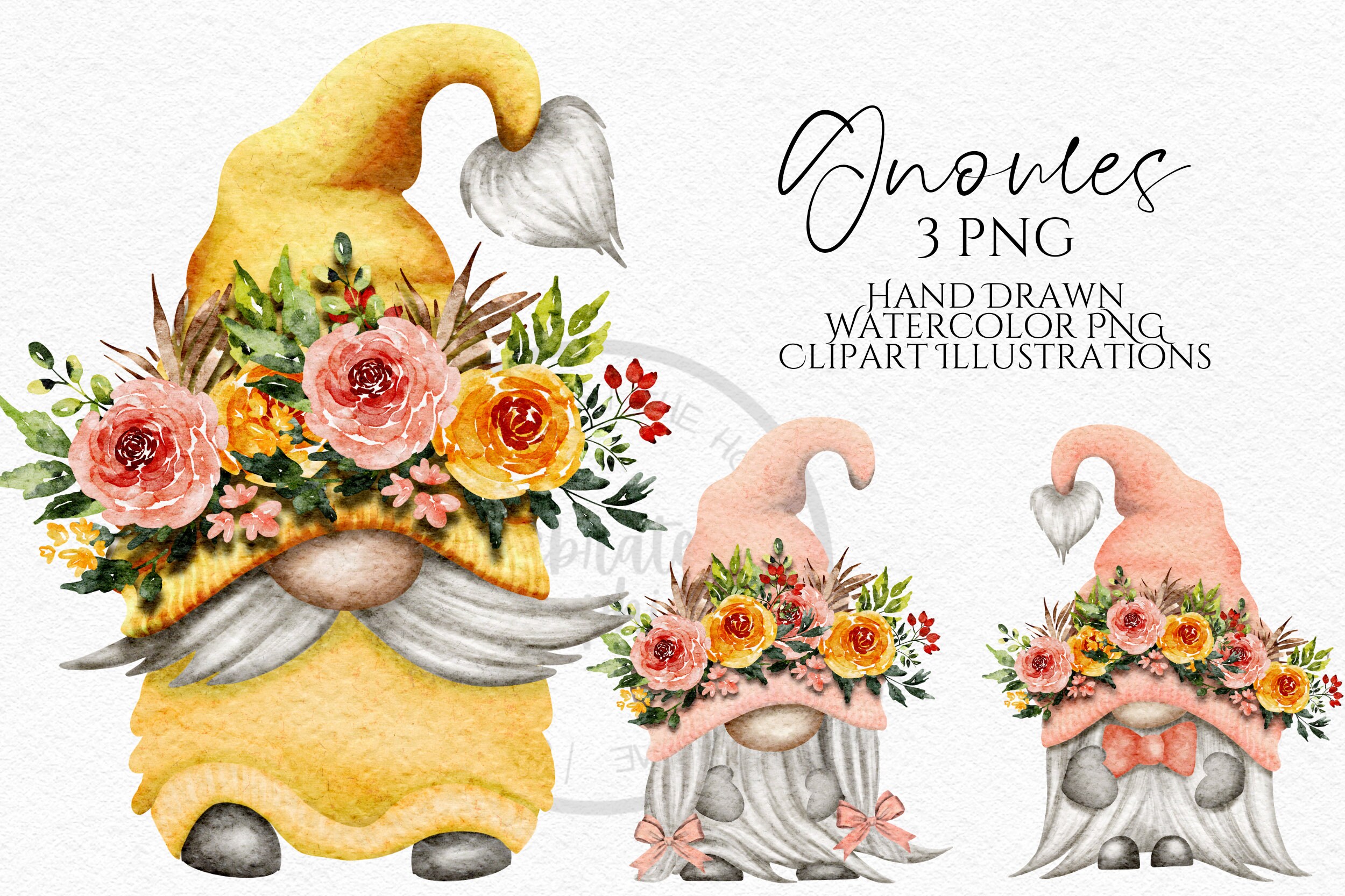 Spring Floral Gnomes PNG Clipart Hand Drawn Watercolour - Etsy