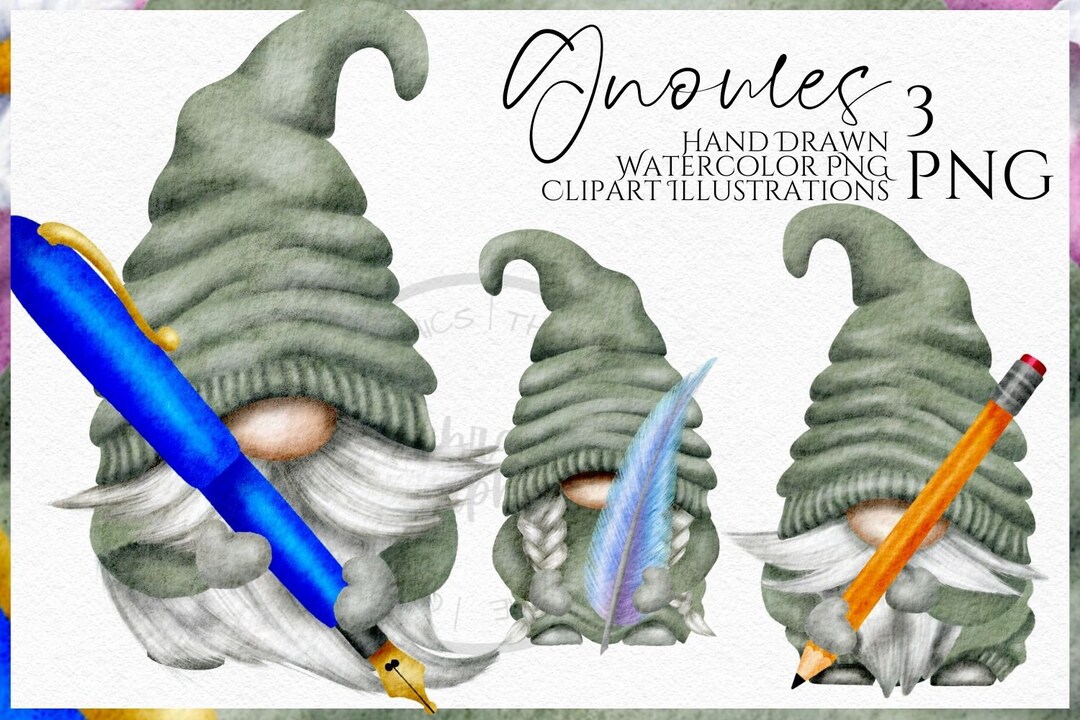 Writing Gnomes Clipart PNG Bundle Novelist Gonks Hand Drawn Watercolor ...