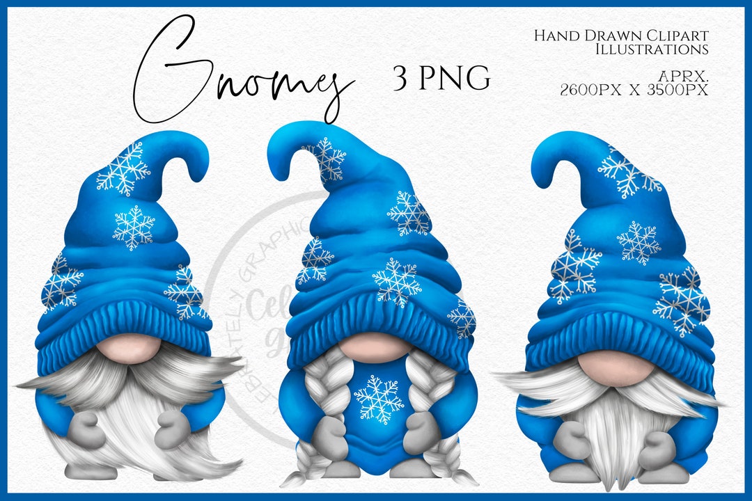 Blue Snowflake Gnomes Png Hand Drawn Watercolor Gnome - Etsy