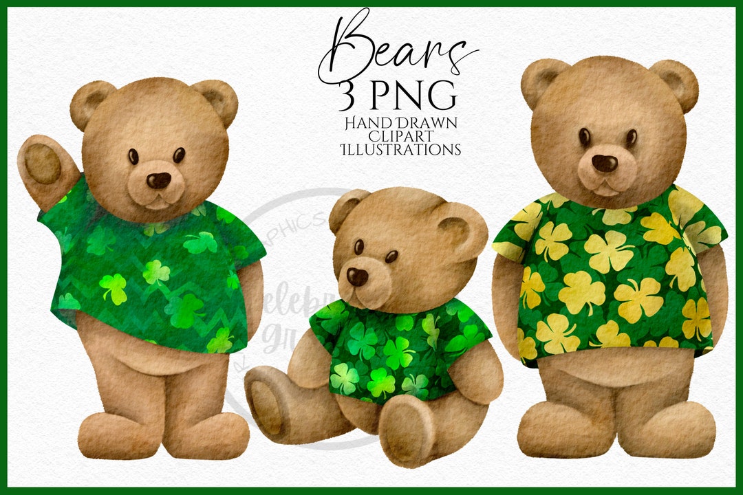 St Patrick Teddy Bear Clipart PNG, Hand Drawn Watercolor Bear Clipart ...