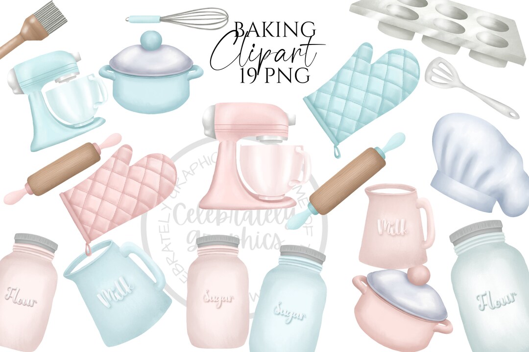 Baking Clipart, Kitchen Cooking Clipart Hand Drawn Watercolour Instant ...