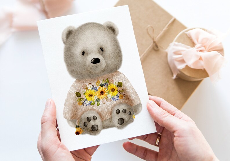 Sunflower Teddy Bear PNG Clipart Cute Animal Clipart Hand | Etsy UK