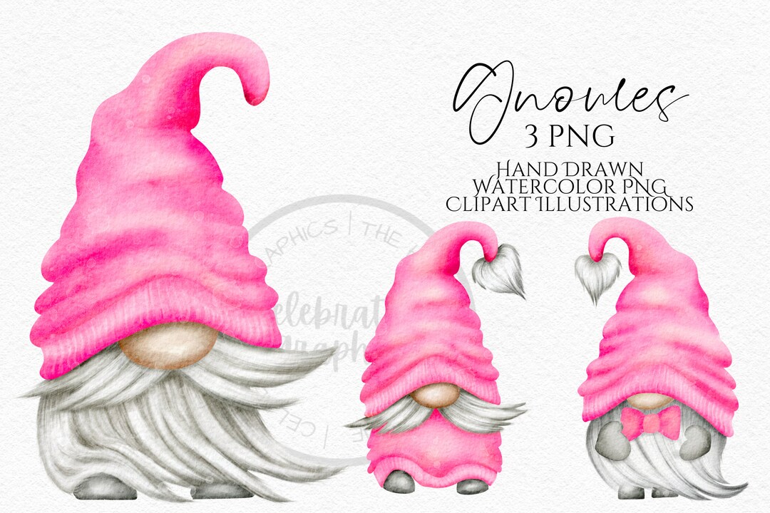 Pink Gnome Clipart PNG Hand Drawn Watercolor Gnome Clipart, Digital ...