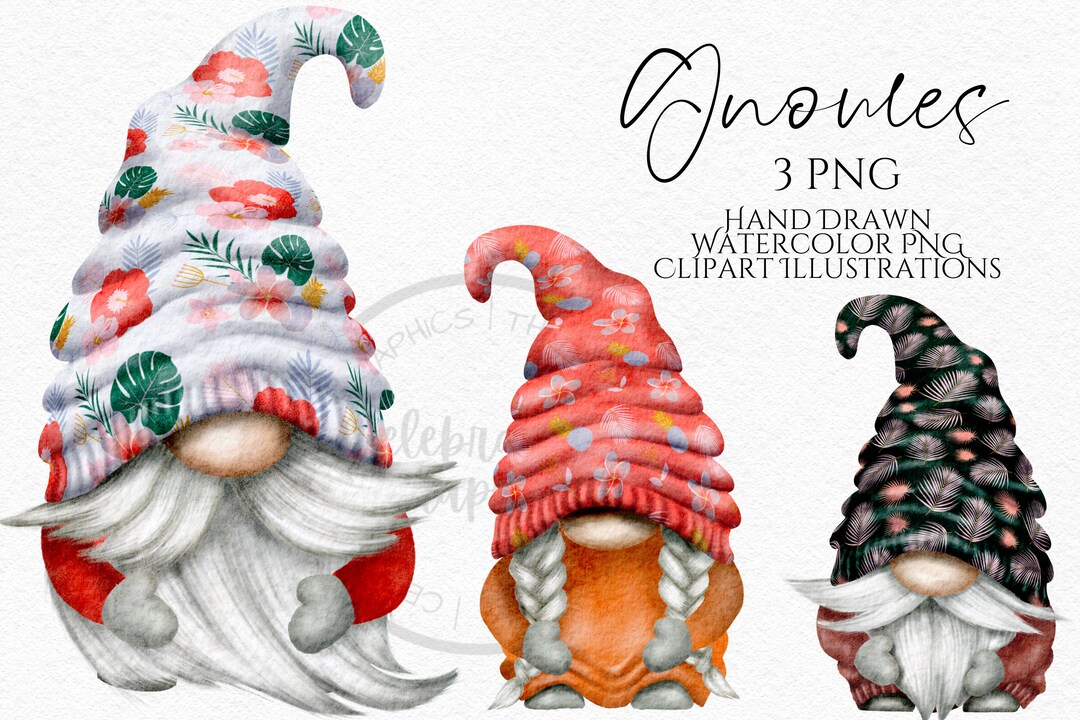 Flower Gnome Clipart PNG Bundle Flower Gonk Hand Drawn Watercolor ...