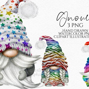 Rainbow Gnome Clipart PNG, Hand Drawn Watercolor Gnome Clipart, Digital ...