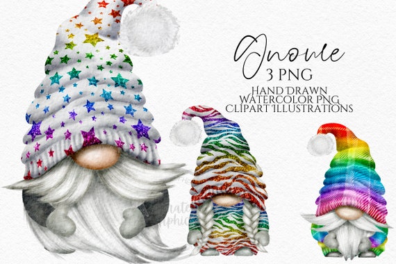 Rainbow Gnome Clipart PNG Hand Drawn Watercolor Gnome | Etsy