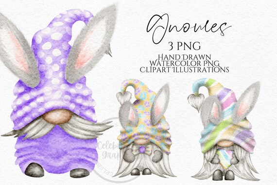 Easter Bunny Gnome Clipart PNG Hand Drawn Watercolour Gnome - Etsy UK