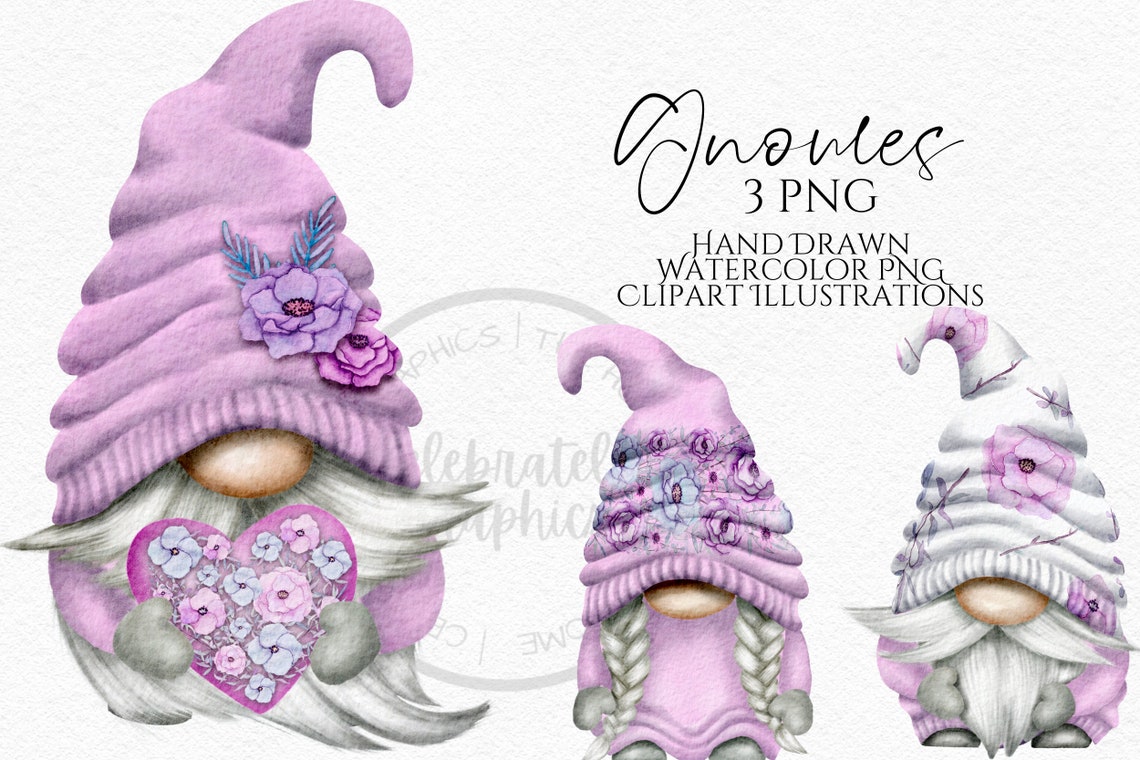 Pink Flower Gnomes Clipart Png Pink Gonks Hand Drawn - Etsy