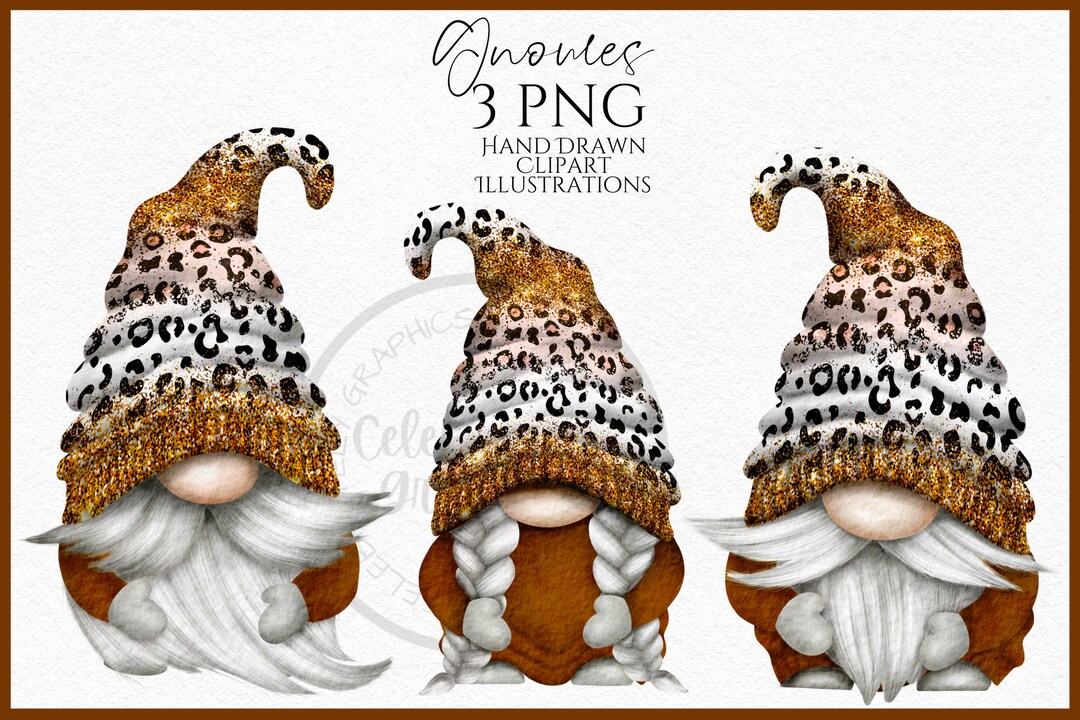 Leopard Print Gnome Clipart Png, Brown Glitter Hand Drawn Watercolor ...