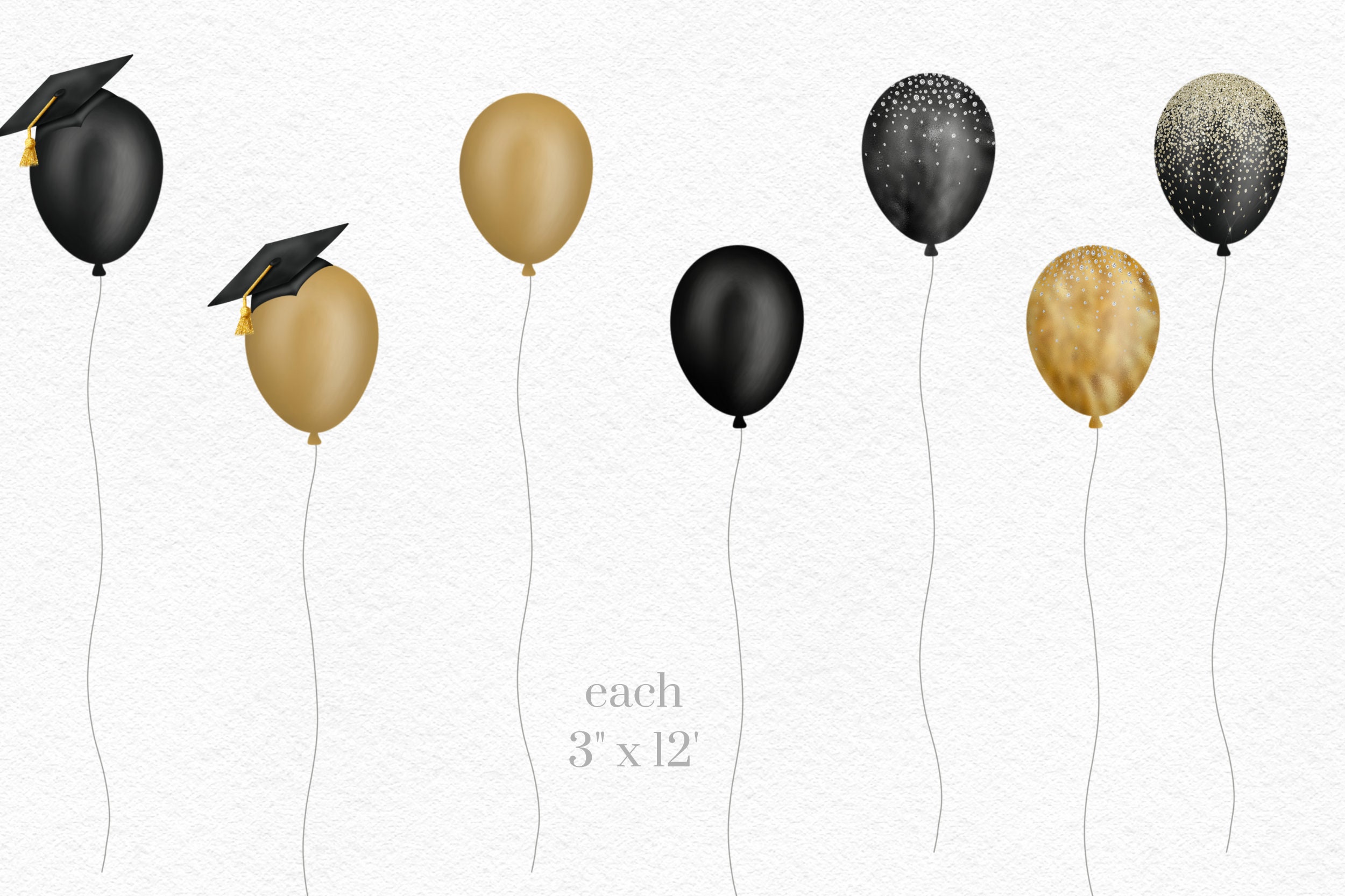 Graduation Balloon Clipart Black Gold Glitter Pattern Bunches - Etsy UK