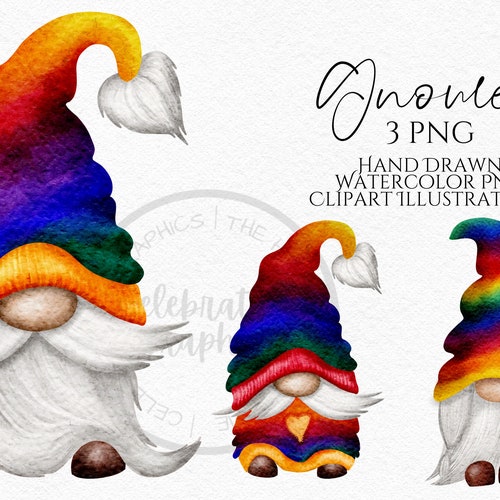 Rainbow Gnome Handdrawn Watercolour Clipart Png Gnome Clipart - Etsy