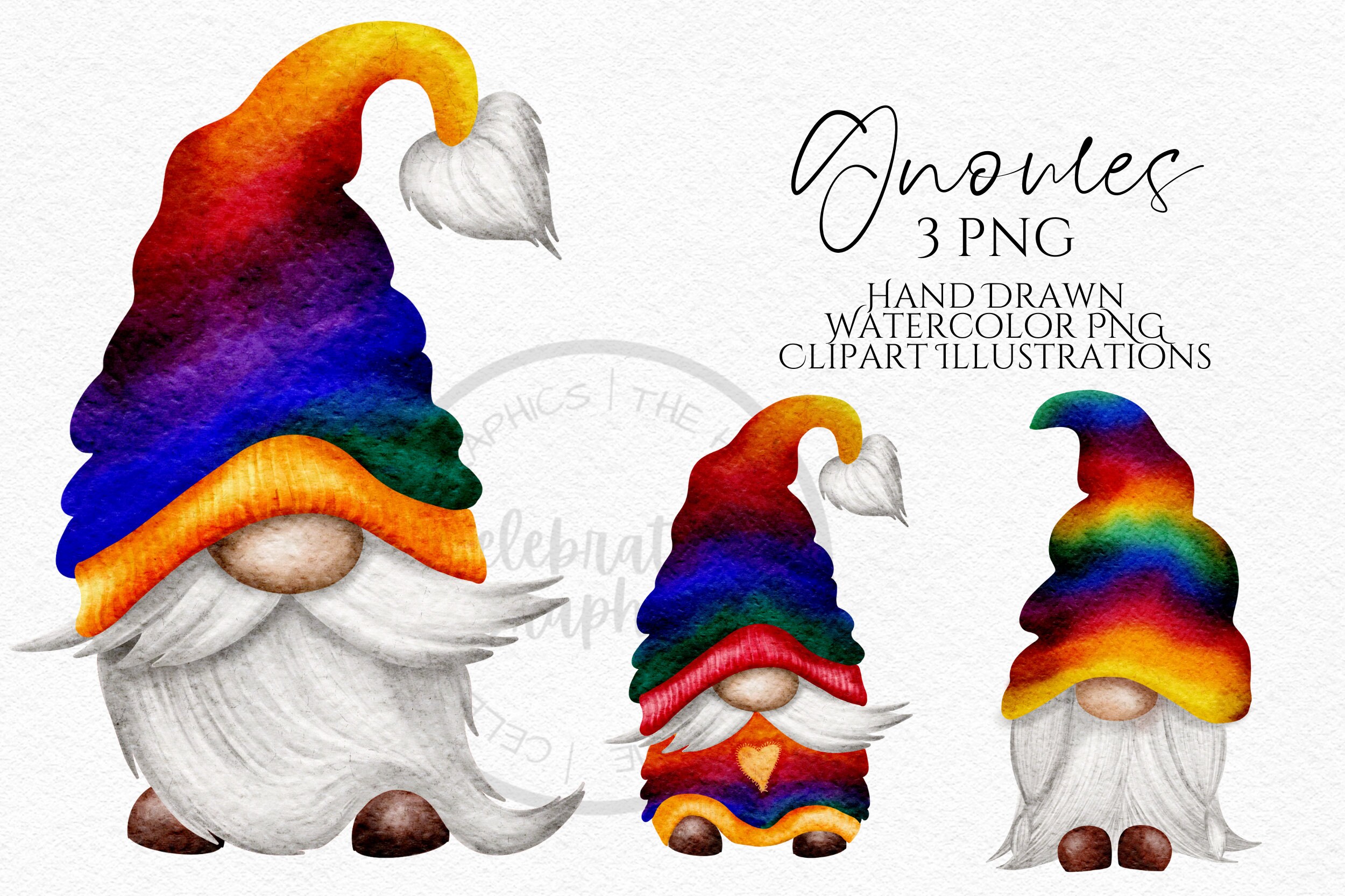 Rainbow Gnome Handdrawn Watercolour Clipart Png Gnome Clipart - Etsy