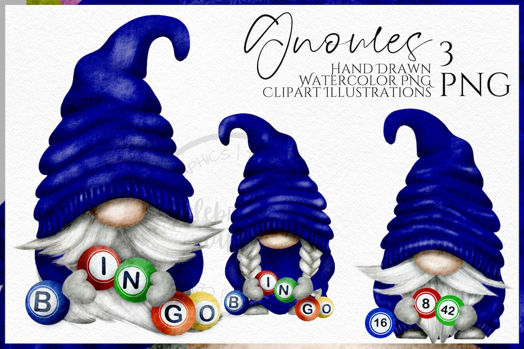 Blue Bingo Gnome Clipart PNG Bingo Gonk Hand Drawn Watercolor Instant ...