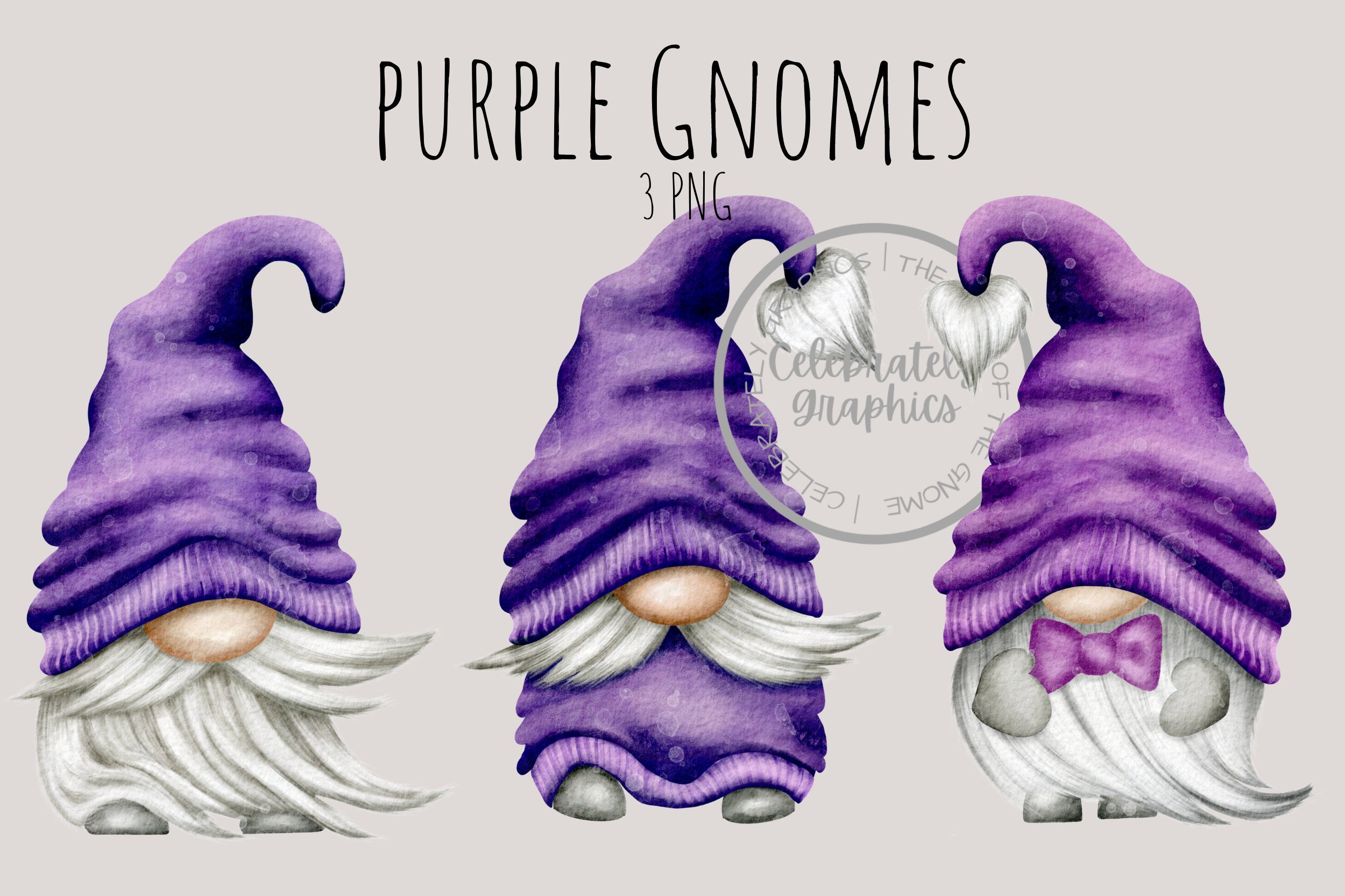 Purple Gnome clipart PNG Hand Drawn Watercolor Gnome | Etsy