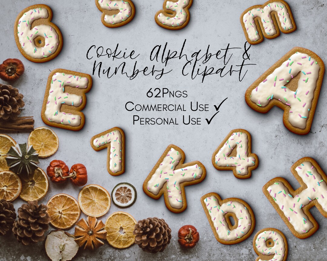 Cookie Biscuit Alphabet and Numbers Digital Clipart Upper and Lower ...