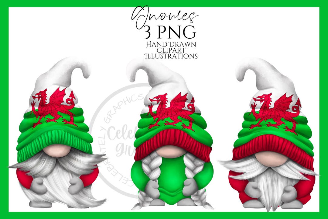 Welsh Flag Gnome Clipart: Hand Drawn Watercolor PNG (digital Download ...