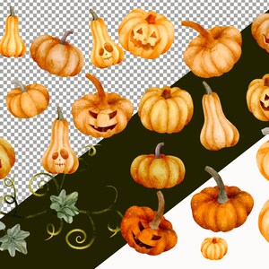 Watercolor Pumpkins Clipart PNG Hand Drawn Halloween Carved Pumpkins ...
