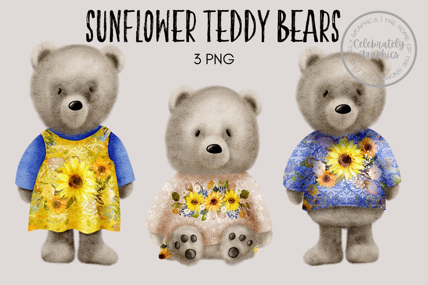 Sunflower Teddy Bear PNG Clipart Cute Animal Clipart Hand | Etsy UK