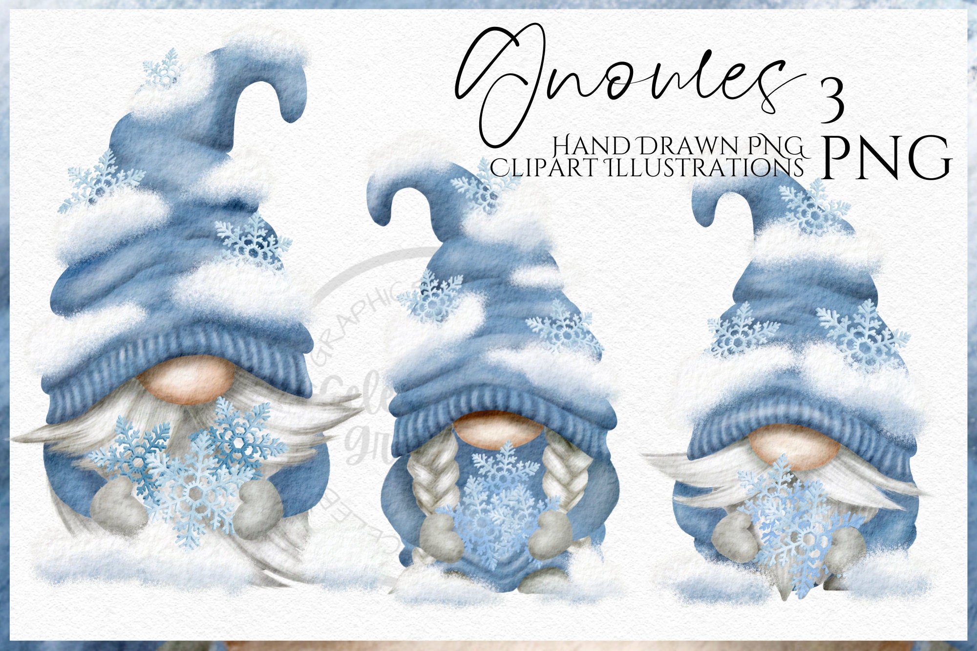 Blue Snowflake Gnomes Png Hand Drawn Watercolor Gnome - Etsy