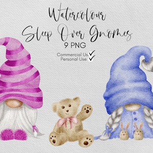 Gnome Clipart Watercolor Sleep Over Slumber Pyjama Party - Etsy UK