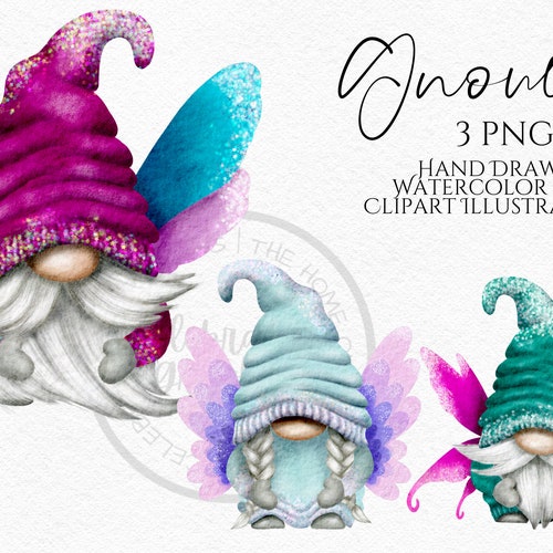 Rainbow Gnome Clipart PNG Hand Drawn Watercolor Gnome - Etsy