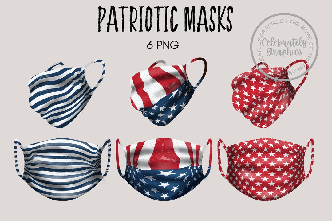 Patriotic Face Masks Clipart, 4th July Masks Watercolor Self Isolation ...