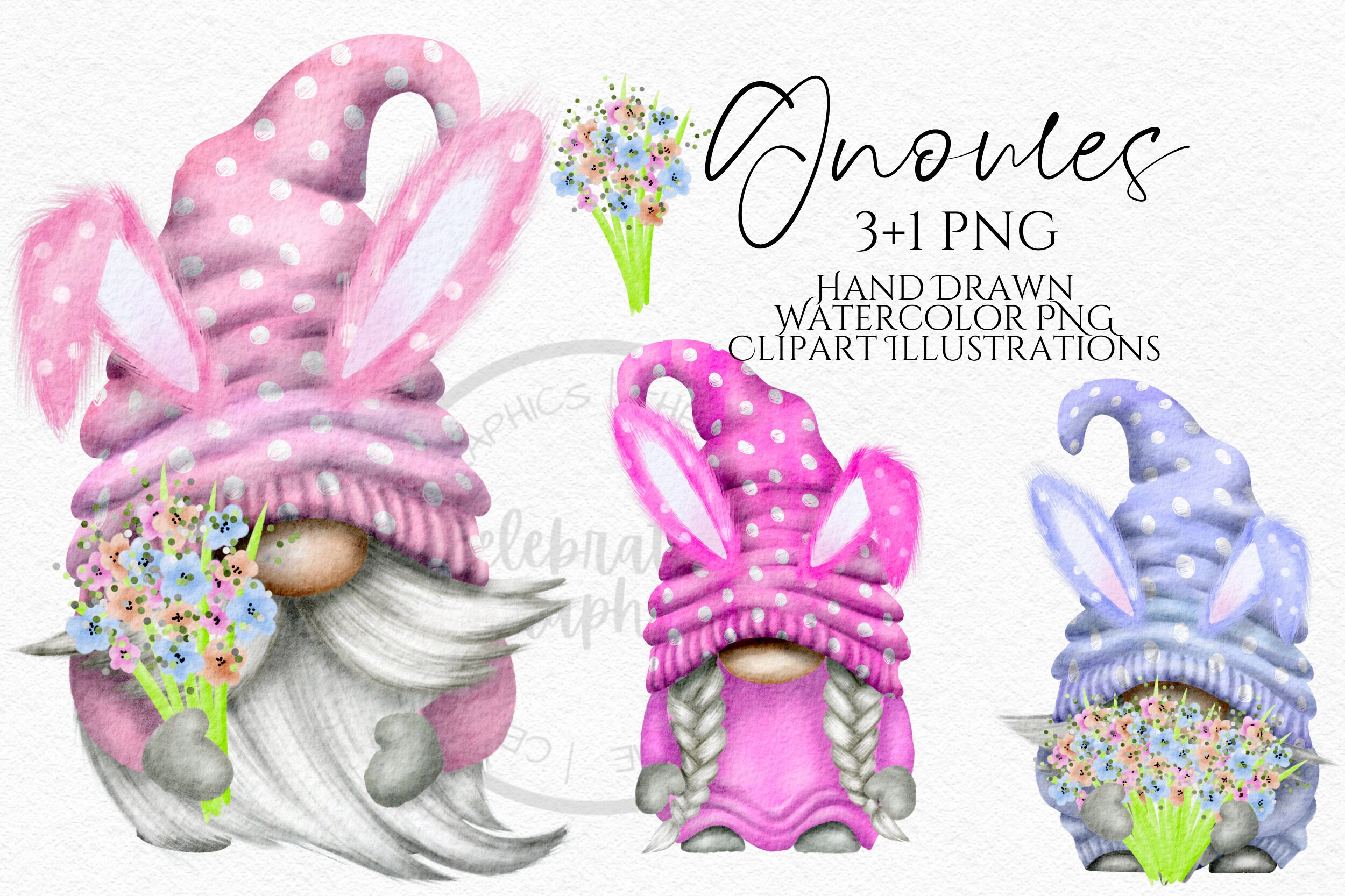 Easter Bunny Gnomes Clipart Hand Drawn Watercolor Easter - Etsy