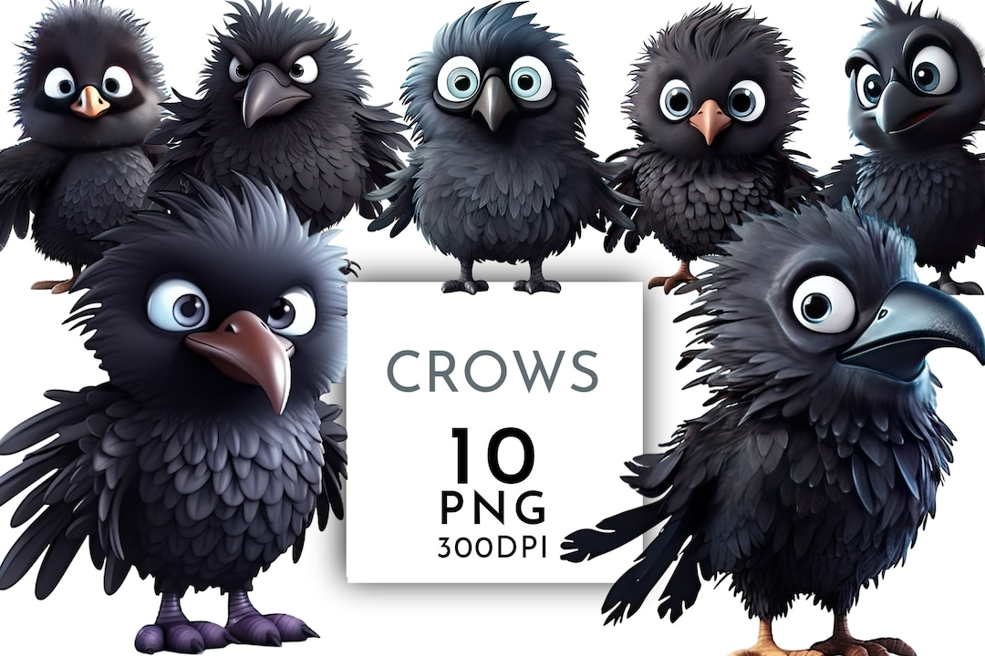 Cute Crows Clipart PNG, Clipart Pack of 10, Crafts Card Making ...