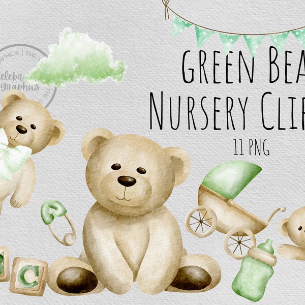 Green Teddy Bear Clipart - Etsy