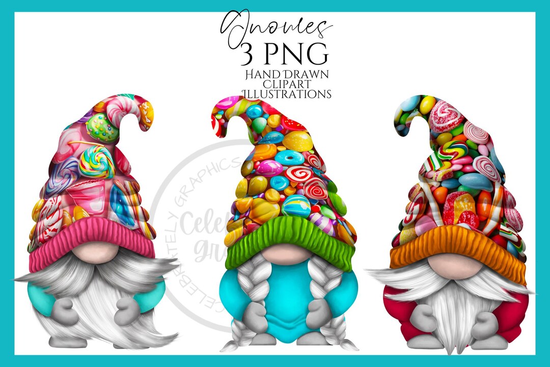 Sweets Gnome Clipart PNG Bundle Candy Gnome Png Set of 3 Gnomes Hand ...