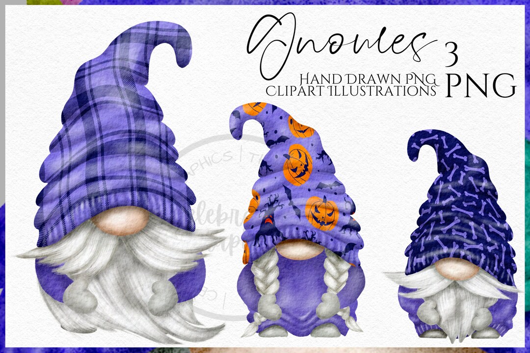 Purple Halloween Gnome Clipart PNG Bundle Halloween Gonk Hand Drawn ...