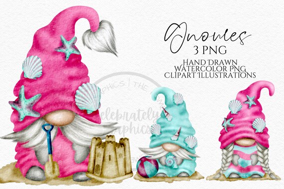 Seashell Gnomes Hand Drawn Watercolor Beach Gnome Clipart - Etsy
