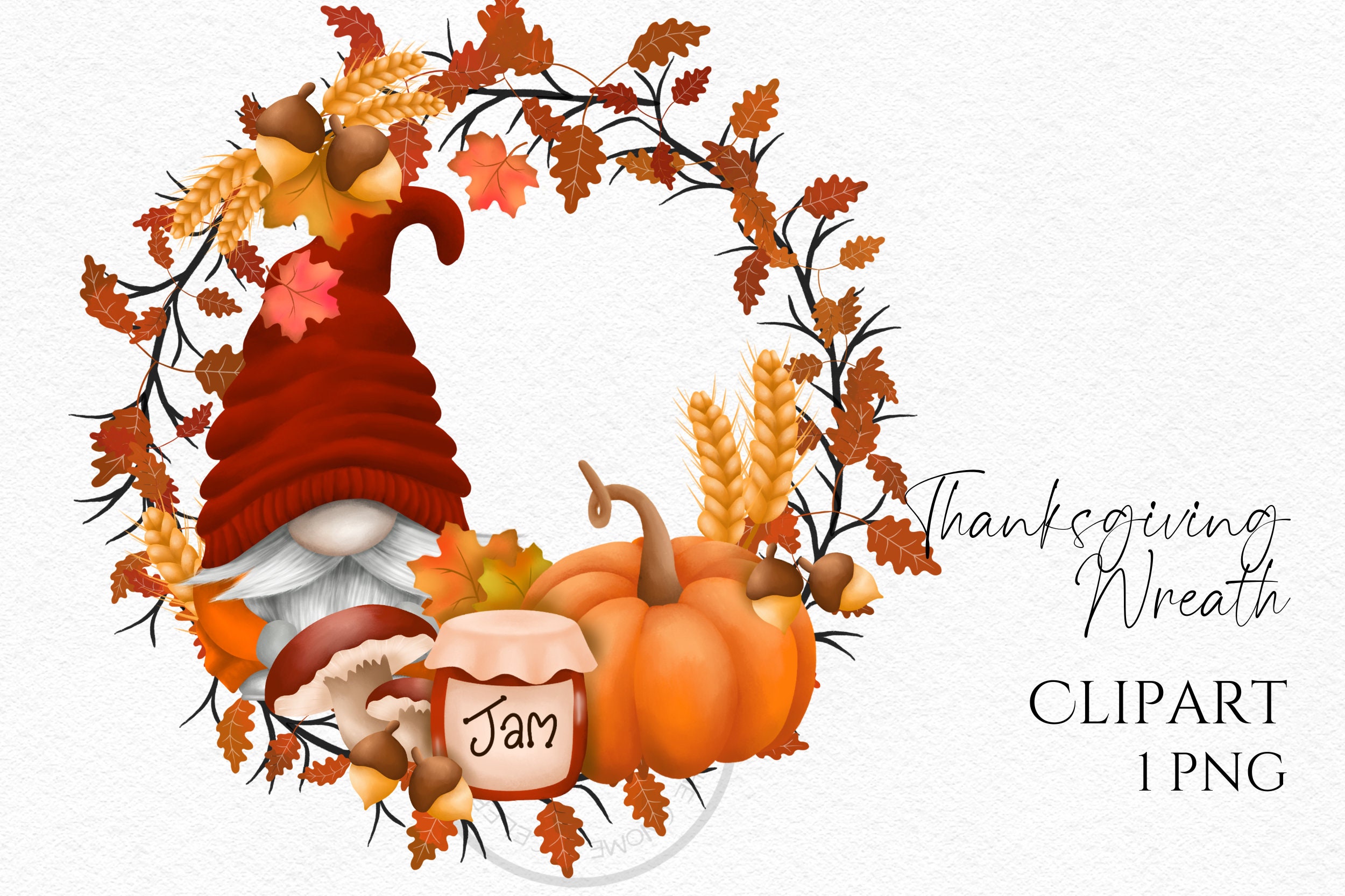 Thanksgiving Gnome Wreath Clipart PNG Fall Autumn 1 PNG Hand - Etsy