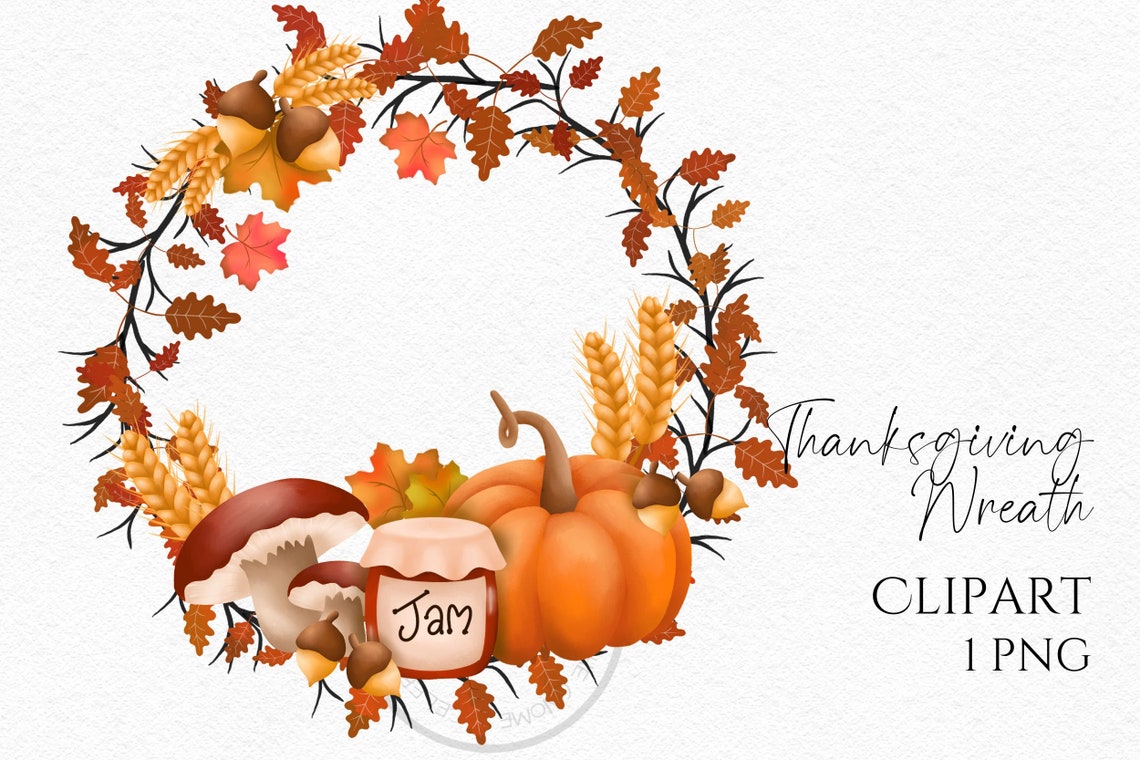 Thanksgiving Wreath Clipart PNG Fall Autumn 1 PNG Hand Drawn - Etsy