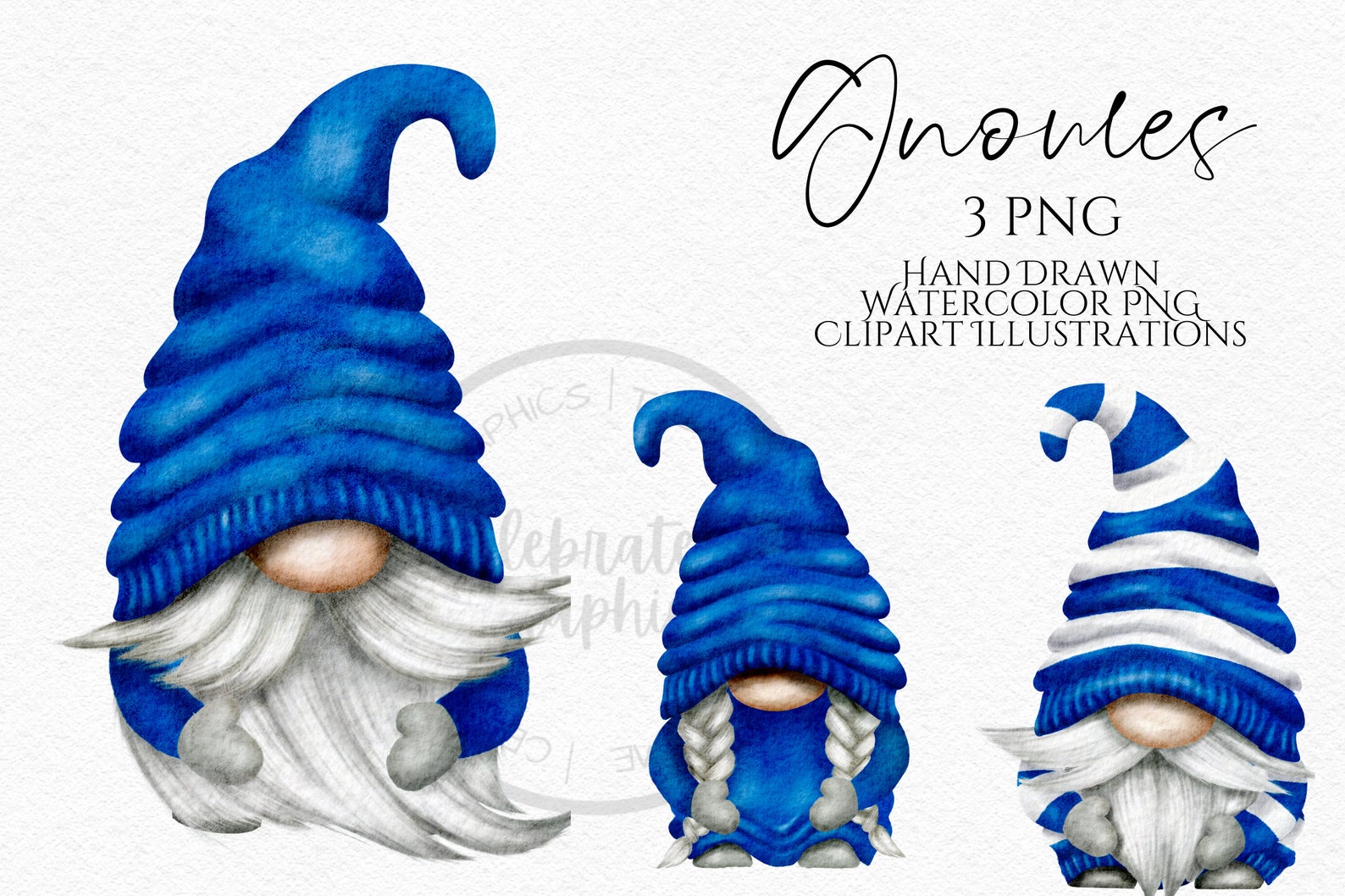 Blue White Gnome Clipart Hand Drawn Gnome Png Instant - Etsy