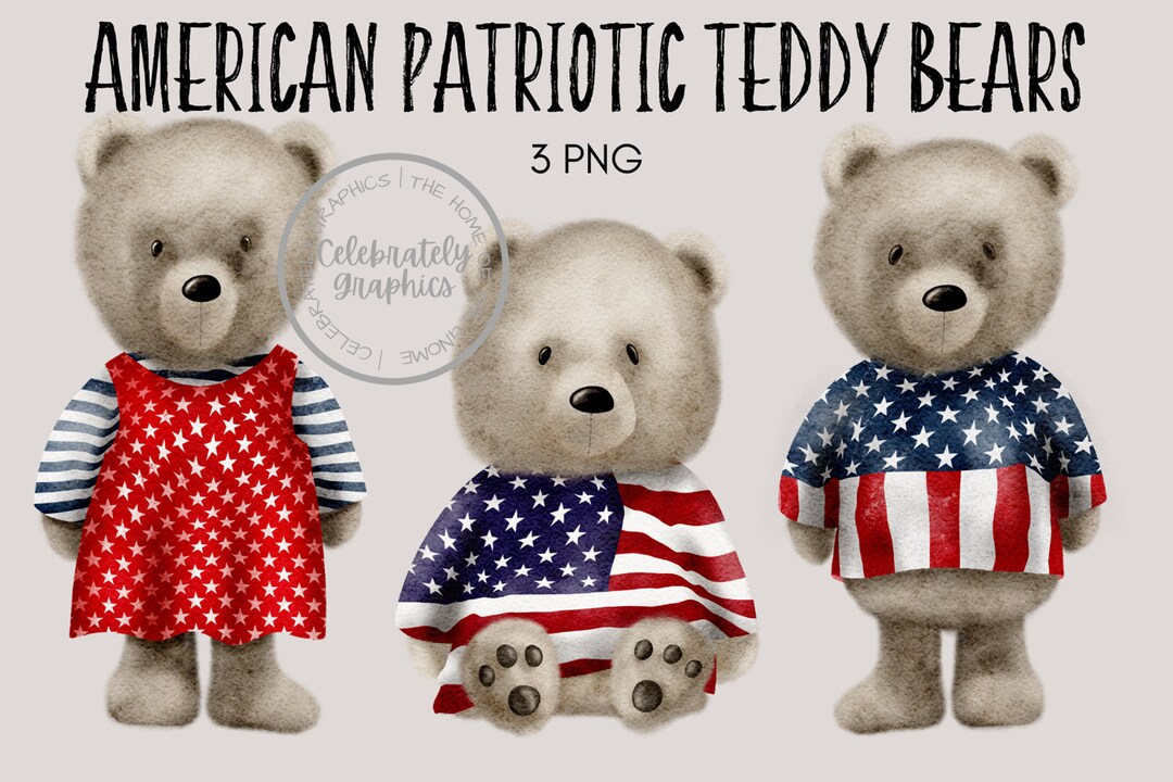 Patriotic Teddy Bears PNG Clipart, Cute Animal Clipart Hand Drawn 4th ...