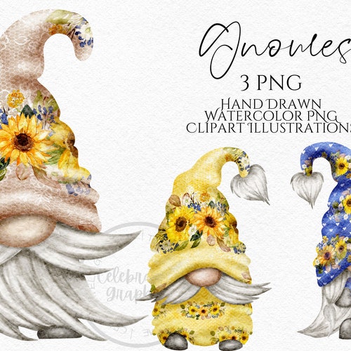 Sunflower Gnome PNG Clipart. Garden Gnome Cute Watercolor - Etsy