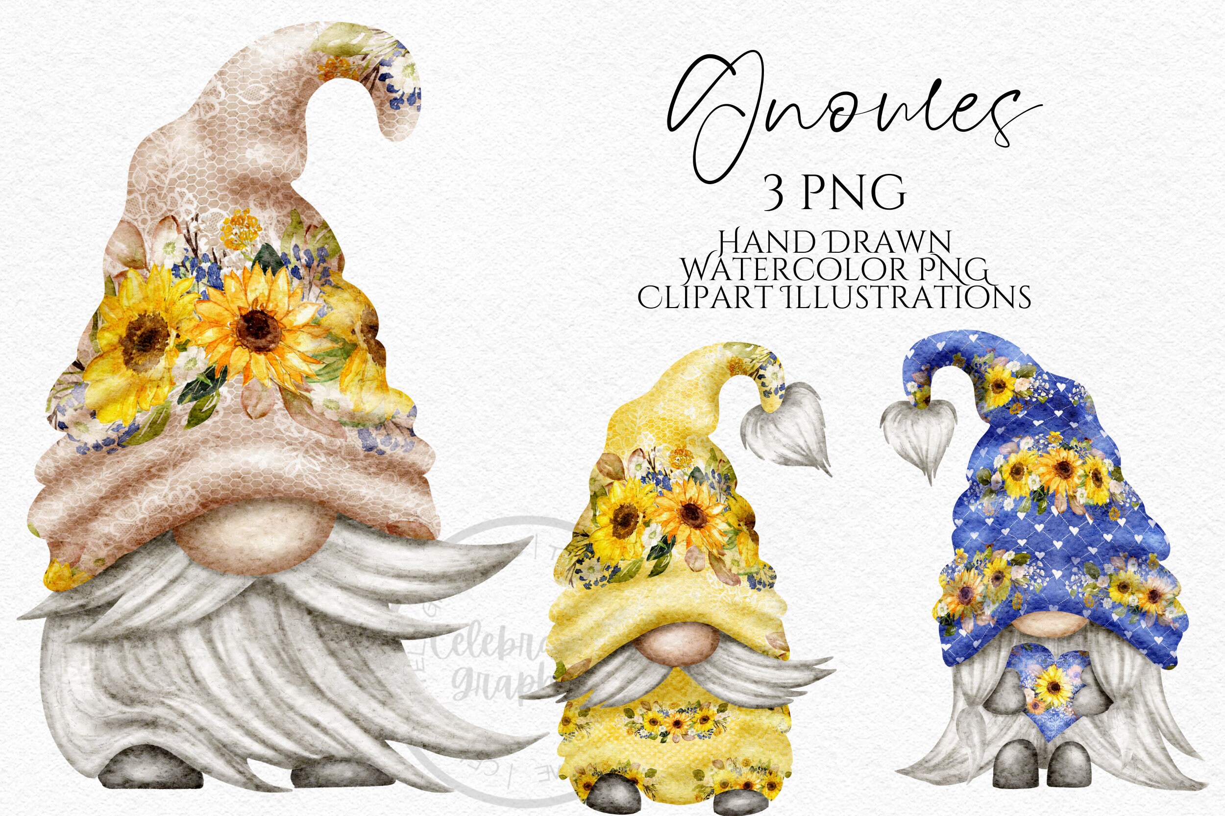 Sunflower Gnome Clipart Sunflower Hand Drawn Watercolor Gnome - Etsy