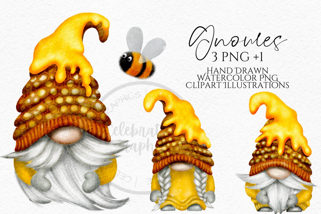Honeycomb Gnome PNG, Honey Bee Gnomes Clipart, Hand Drawn Watercolor ...