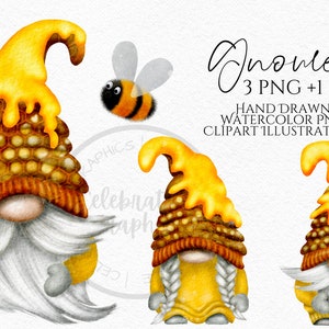 Honeycomb Gnome PNG, Honey Bee Gnomes Clipart, Hand Drawn Watercolor ...