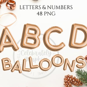 Rose Gold Foil Balloon Clipart, Letters and Numbers Balloon Clipart ...