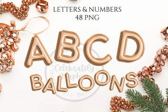 Rose Gold Foil Balloon Clipart Letters and Numbers Balloon - Etsy