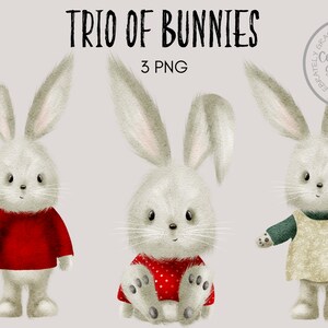 Trio of Bunnies PNG Clipart, Cute Animal Clipart, Hand Drawn Rabbit ...