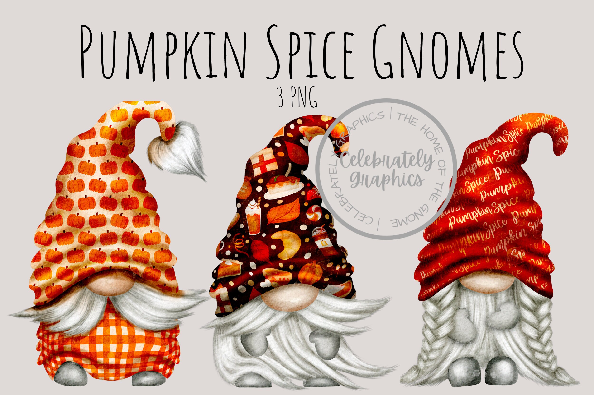 Pumpkin Spice Gnomes Thanksgiving Hand Drawn Watercolor Gnome - Etsy